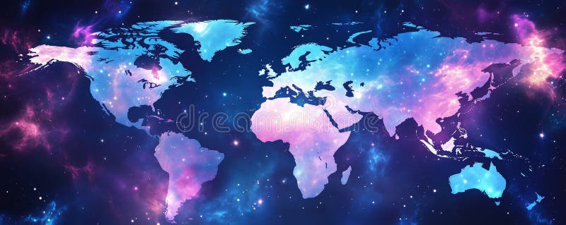 Explore a Galaxy Inspired World Map Featuring Vibrant Colors and Cosmic ...