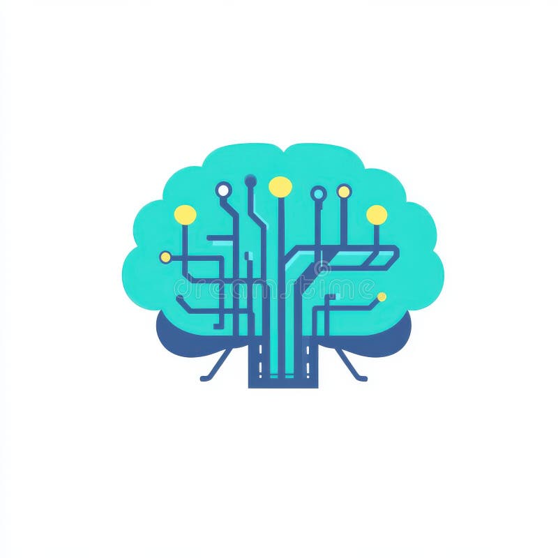 Explore the Genius of AI with this Flat Design Icon Depicting a Digital ...