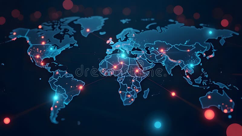 Explore Global Network Connectivity a Creative and Futuristic World Map ...