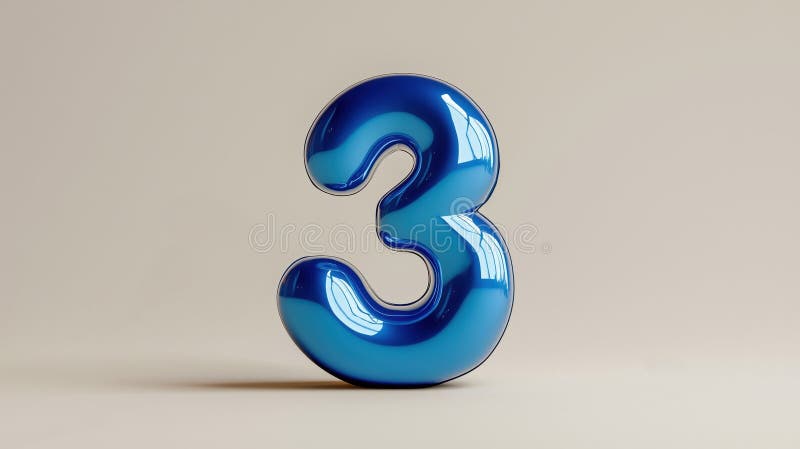 Stylish 3d Number Three in Vibrant Blue Stock Illustration ...