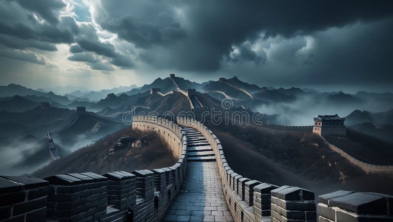 Explore Great Wall of China Under Stormy Scenic Backdrop Stock Photo ...