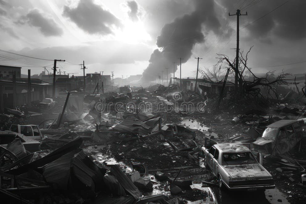 Explore a Haunting Cityscape Marked by Devastation and Resilience Stock ...