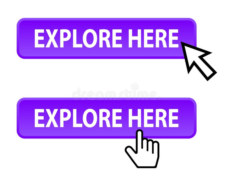 Vector illustration of explore here web purple button icon on isolated ...