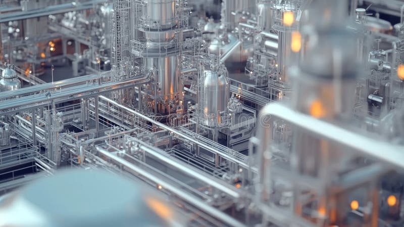 Advanced Machinery in Clean Fuel Processing Plant Stock Illustration ...