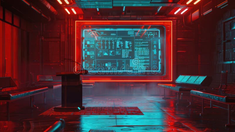 Futuristic Control Room with Illuminated Panels and Screens Stock ...