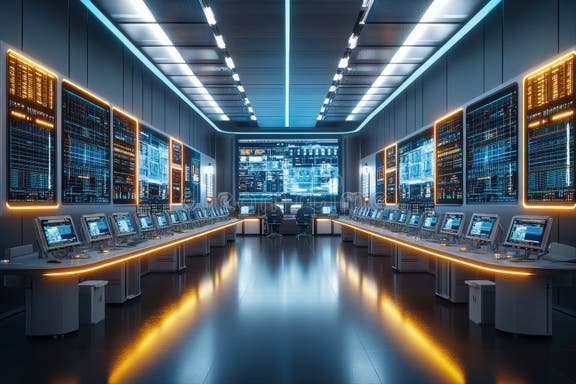 High-tech Data Analysis Hub Inside Look at Control Room Operations and Innovation Stock Image ...