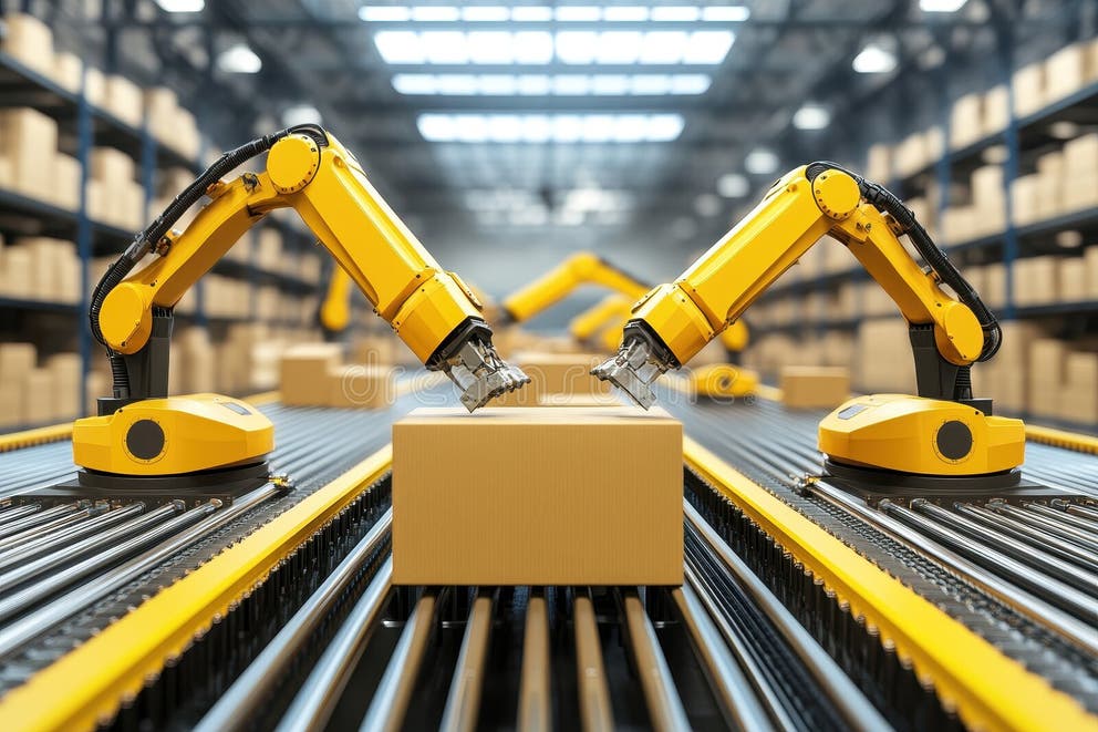 Advanced Robotic Arms in High-Tech Distribution Center for Efficient ...