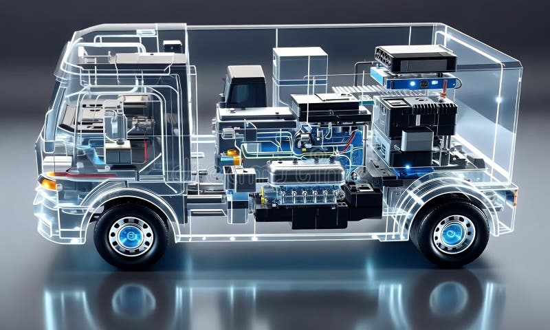 4K Transparent Electric Truck Model Futuristic Vehicle System ...