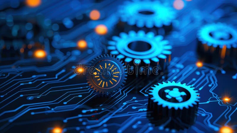Explore Hightech Engineering with Digital Gear Wheels on Circuit Boards ...