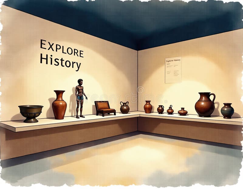 Explore History Museum Exhibit with Ancient Artifacts and Figurine ...