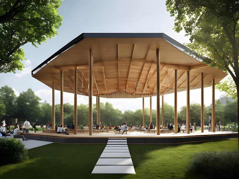 Modern Urban Park Pavilion with Community Engagement Stock Illustration ...