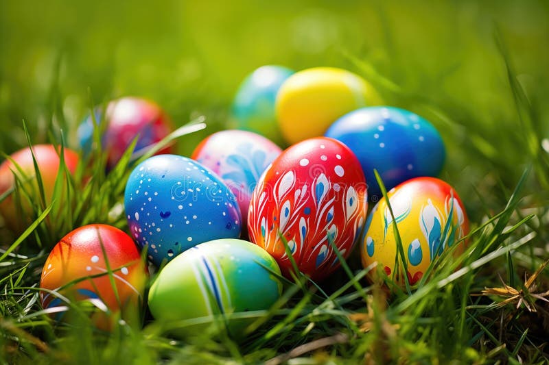 Pastel Paradise: Vividly Colored Easter Eggs in a Lush Spring Meadow ...