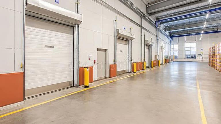 Explore Industrial Warehouse Interior with Loading Docks and Concrete ...