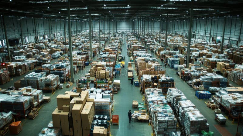 Explore Inside a Huge Warehouse Filled with Goods and Inventory Theme Stock Illustration ...