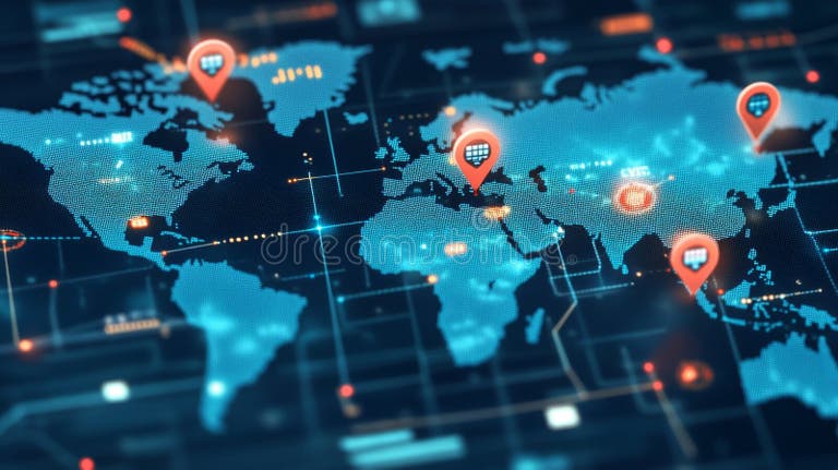 Interactive Global Commerce Map with Data Points and Activity Highlights Stock Illustration ...