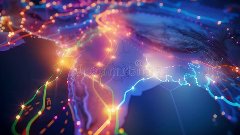 Explore an Interactive Map of the World with Bright Lights Representing ...