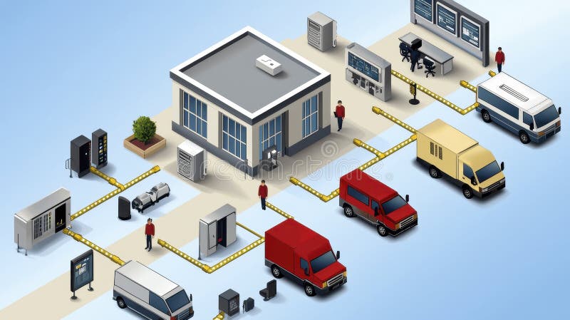 Explore the Interconnected World of Logistical Optimization through this Isometric Illustration ...