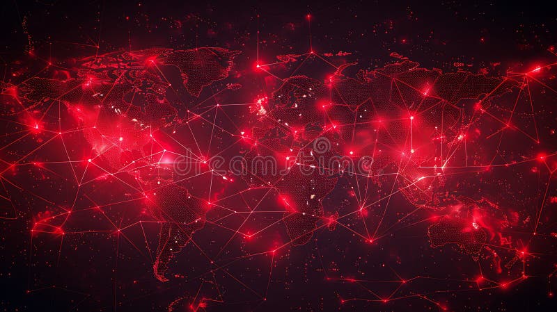 "Global Network Connection: Red Colored World Map Illustration" Stock ...