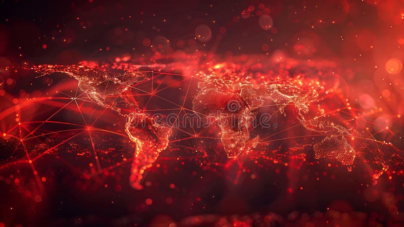 "Global Network Connection: Red Colored World Map Illustration" Stock ...