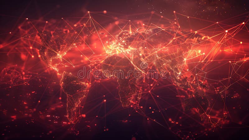 "Global Network Connection: Red Colored World Map Illustration" Stock ...