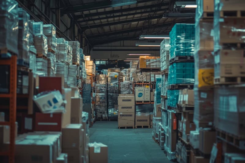 A Vast Warehouse Filled with Neatly Stacked Boxes and Pallets. the ...