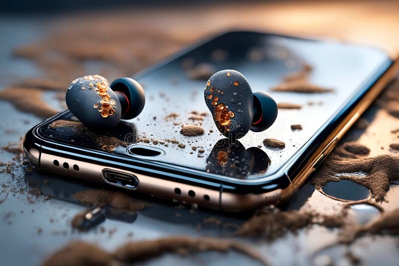 Bacterial Colonies on Earbuds and Smartphone Stock Illustration ...