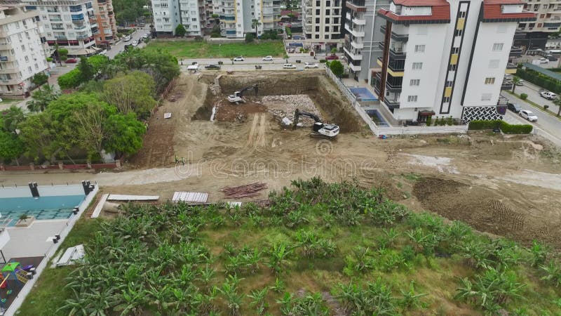 Building Base: Aerial 4K View of Foundation Soil Unloading Stock Video ...
