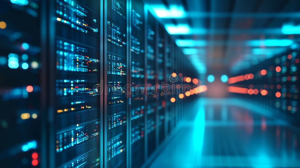 Inside a Modern Data Center Rows of Servers and Networking Equipment in ...