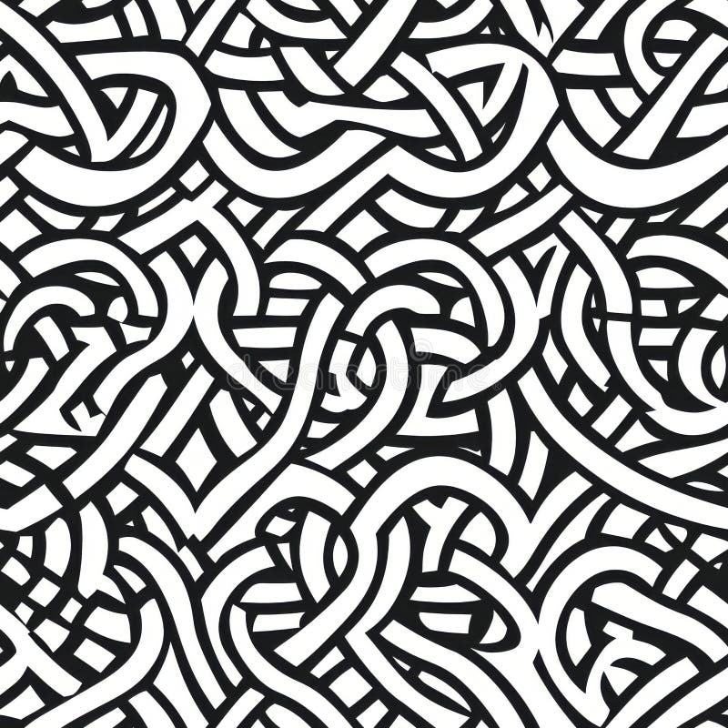 Intricate Black and White Abstract Pattern with Complex Lines and ...