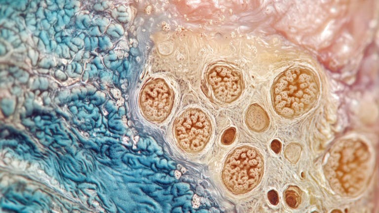 Microscopic View of Human Scalp Skin Sweat Glands and Tissue ...