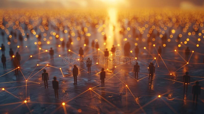 Golden Network: Connected People in 3D Illustration Stock Illustration ...