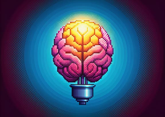 A Panoramic Pixel Art Depicting a Brain Symbolizing Creative Thinking ...