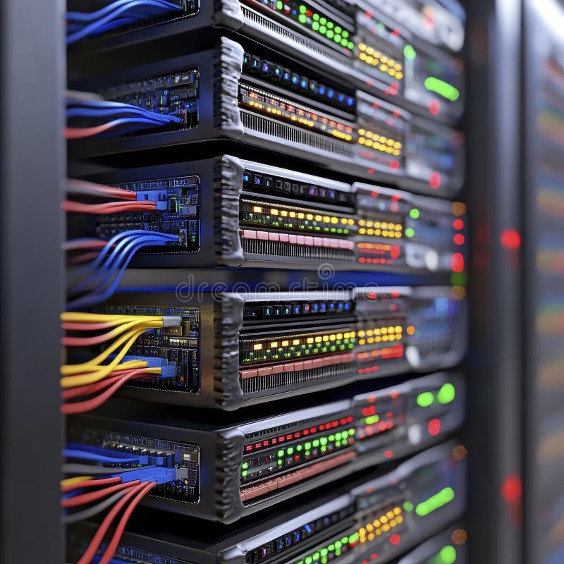 Rows of Server Racks in a Data Center Hallway Stock Illustration ...