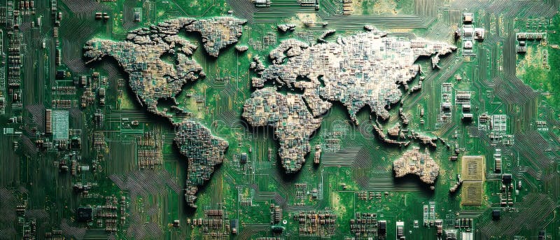 Explore the Intricate World Map Crafted from Computer Chips, Showcasing ...