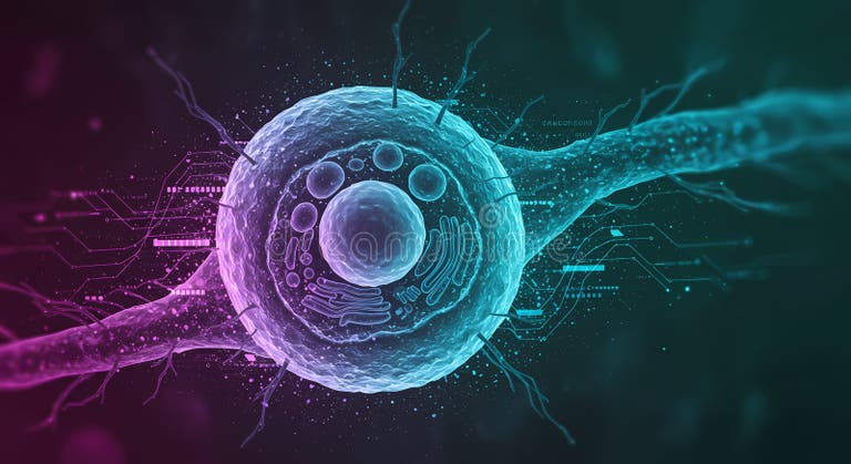 Vibrant Neuron Cell Visualization with Futuristic Digital Circuit ...