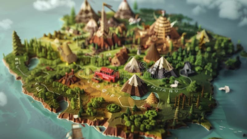 Explore an Island Covered in Lush Trees and Scattered with Houses in ...