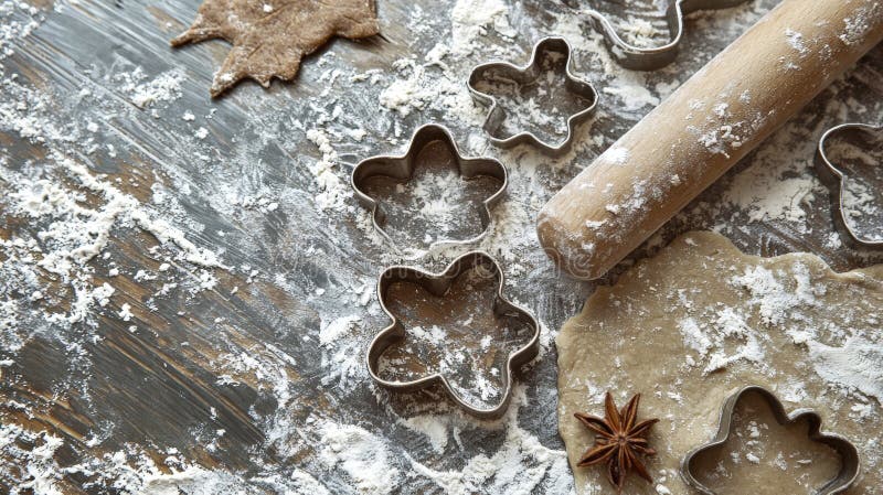 Baking Cookies with Rolling Pin and Cutters Kitchen Table Food ...