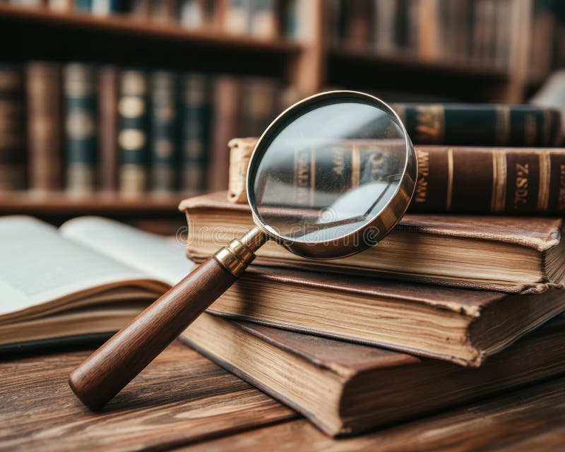 Explore Knowledge Depths Magnifying Glass on Stack of Books ...
