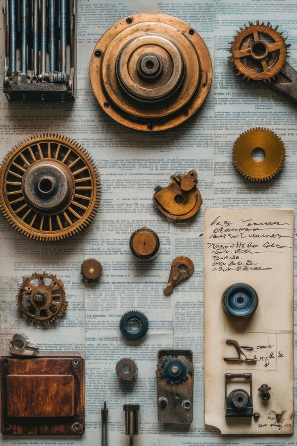 Explore Mechanical Gears and Components in a Detailed, Vintage Style ...