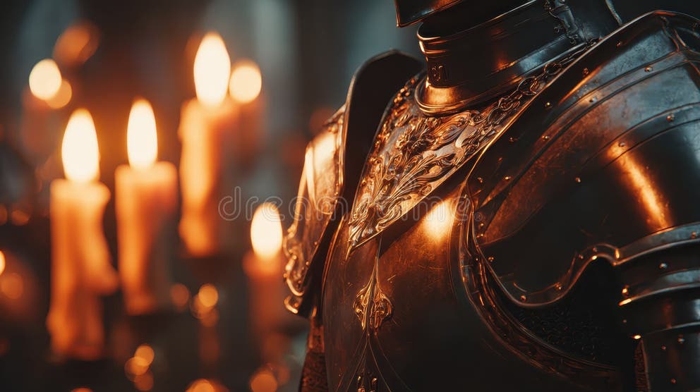 Medieval Knight Standing in Front of Candles Stock Image - Image of ...