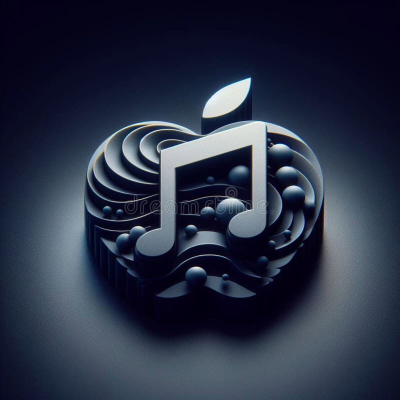 3D Music Icon on Apple Concept in Dark Mode Style Stock Illustration ...