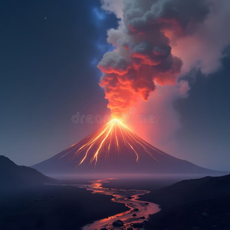 Celestial Eruption Watercolor Space in a Volcano Stock Illustration ...