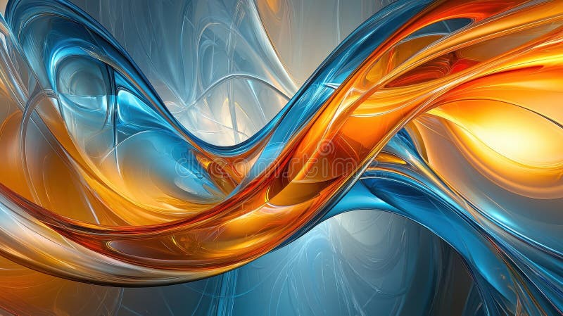Dynamic Flow of Blue and Orange Abstract Waves Graphic Design Digital ...