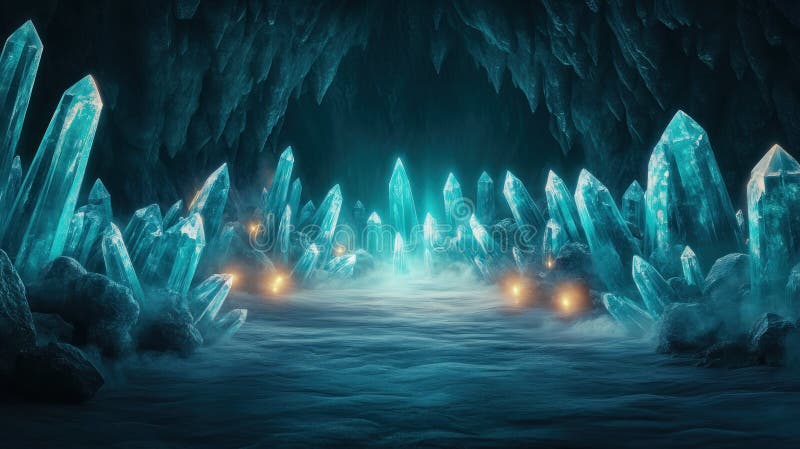 Explore a Mesmerizing Maze of Glowing, Cyan Crystals Deep within a ...