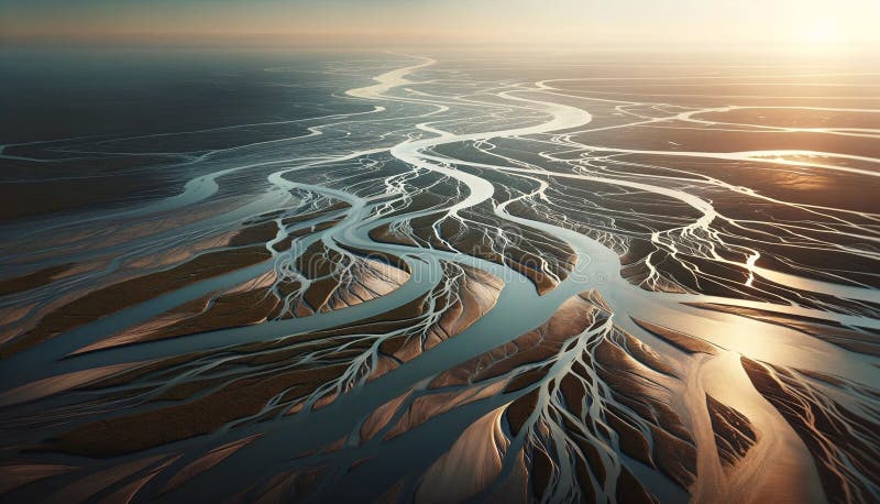 A River Delta with Intricate Channels and Mudflats. Landscape ...