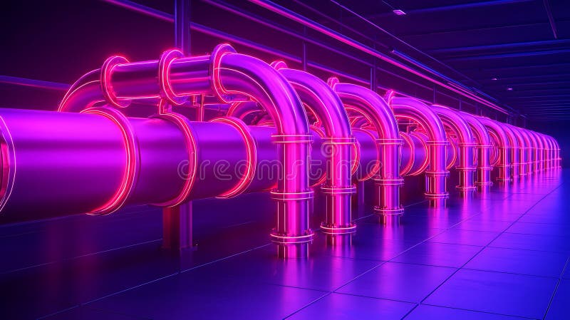 Neon-pink Industrial Pipes a Futuristic Underground Landscape of ...