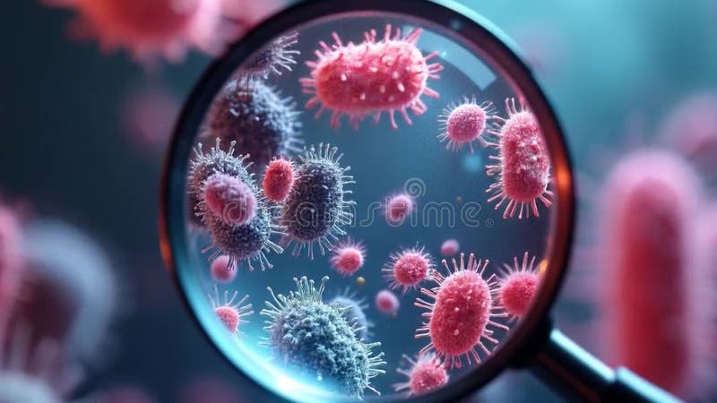 Intricate World of Microbes through a Magnifying Glass Observation View ...