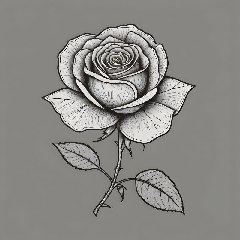 Minimalist Rose Illustration - Cartoon One-Line Art on Black Stock ...
