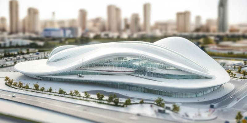 Explore Modern Building with Futuristic Design and White Curvy ...