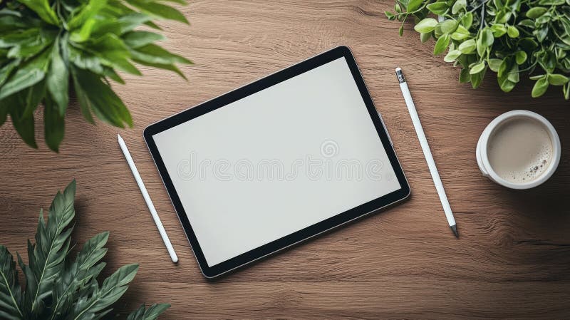 Modern Desk Setup with Tablet and Stylus Home Office Digital Workspace ...